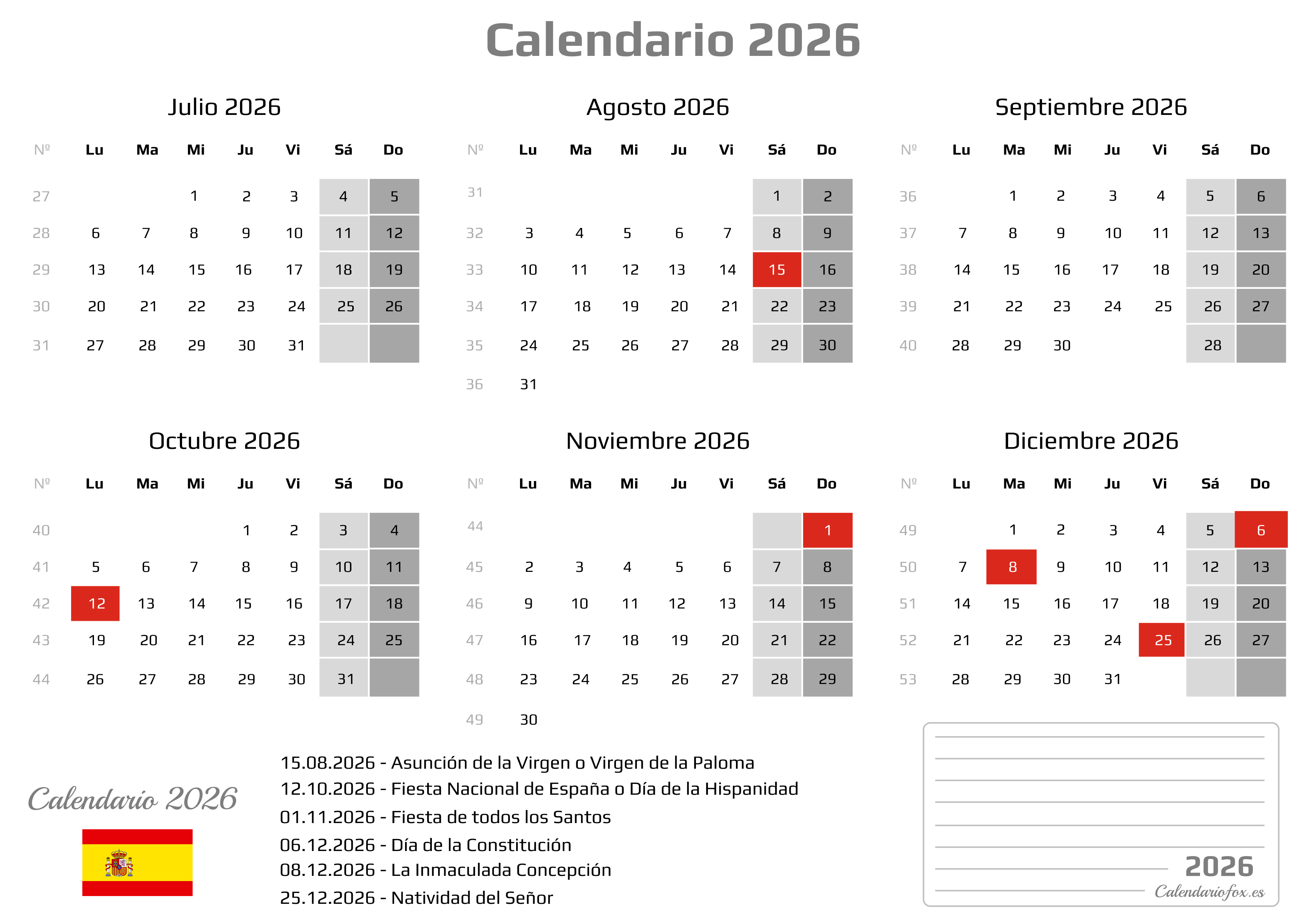 Calendario Segundo Semestre 2026 Para Imprimir